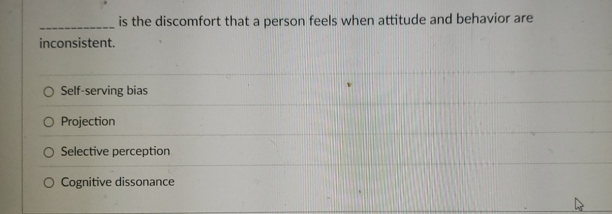 Solved inconsistent.is the discomfort that a person feels | Chegg.com