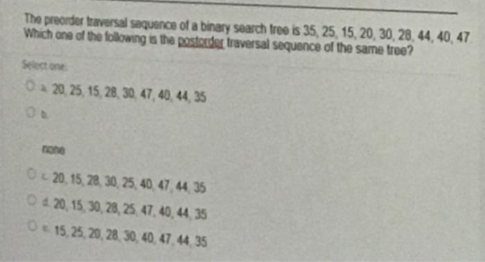 Solved The preorder traversal sequence of a binary search | Chegg.com