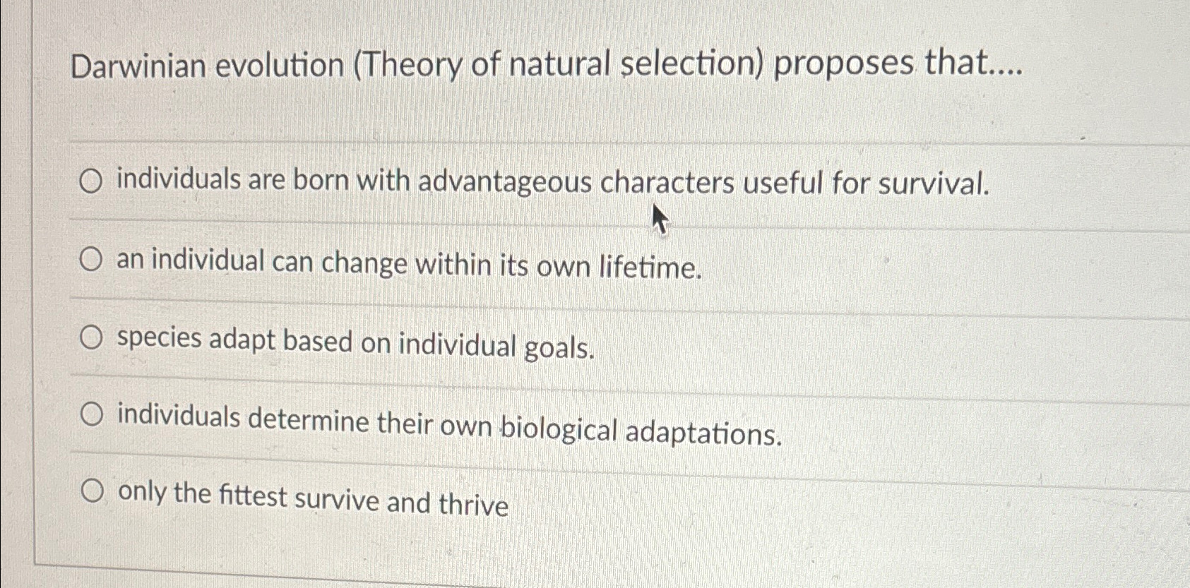Solved Darwinian evolution (Theory of natural selection) | Chegg.com