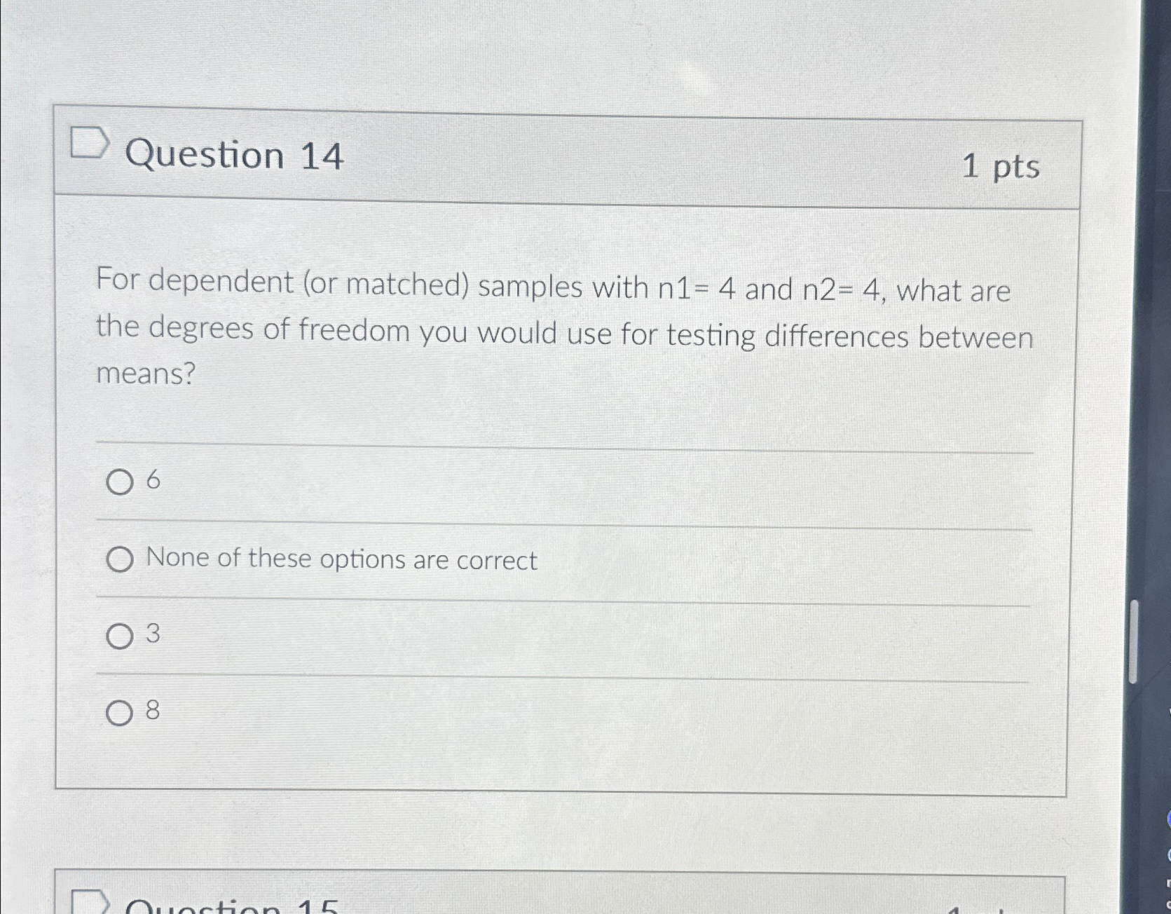 Solved Question 141 ﻿ptsFor dependent (or matched) ﻿samples | Chegg.com