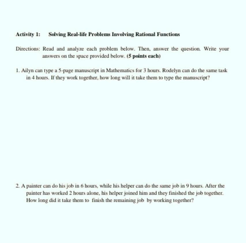 Solved Activity 1: Solving Real-life Problems involving | Chegg.com