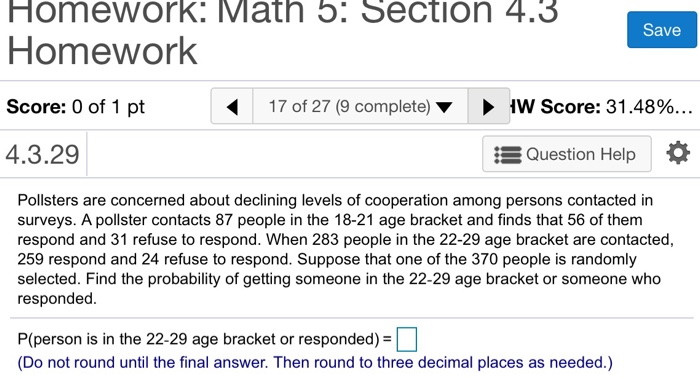 Solved Homework Math 5 Section 4 3 Homework Save 17 Of 27