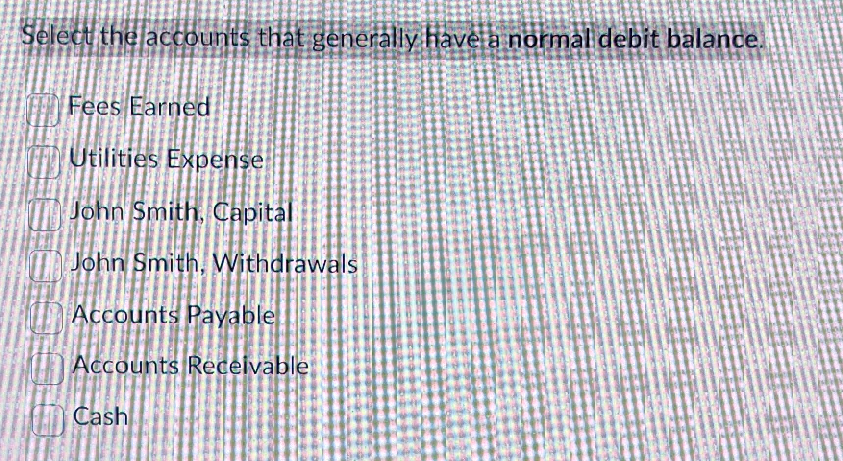 Solved Select the accounts that generally have a normal | Chegg.com