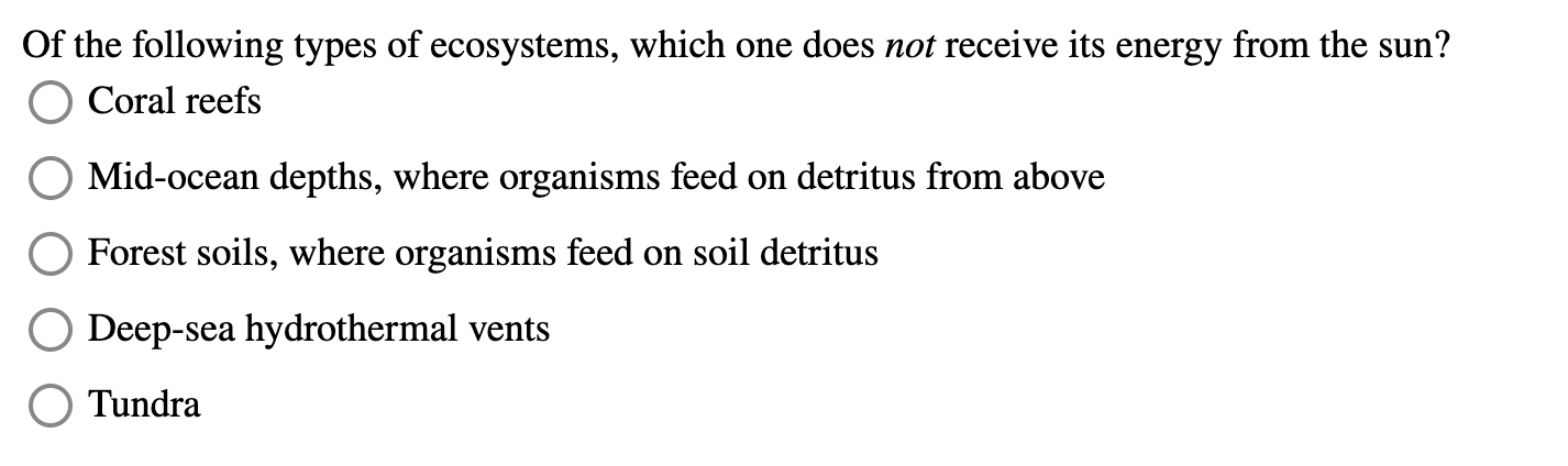 Solved Of the following types of ecosystems, which one does | Chegg.com