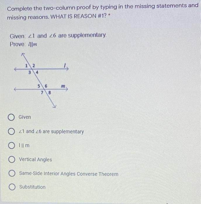 Solved 1 point Complete the two-column proof by typing in | Chegg.com