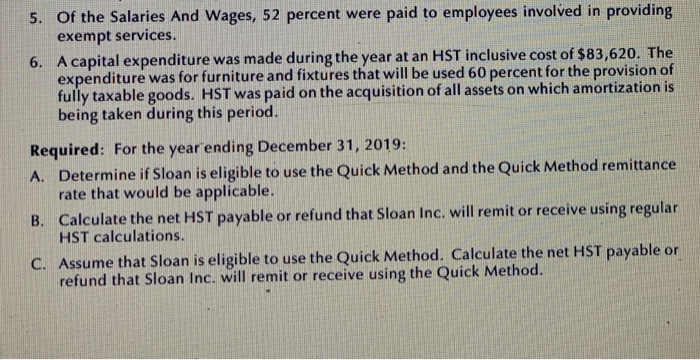 (Regular And Quick Method HST Returns) For the year | Chegg.com