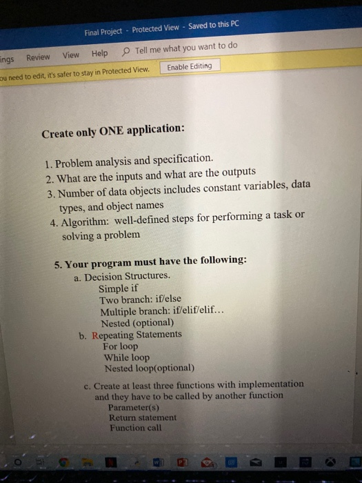 Solved Final Project - Protected View - Saved to this PC | Chegg.com