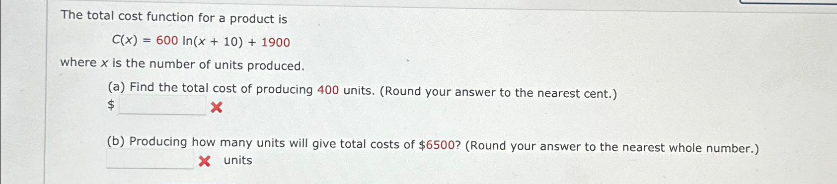 Solved The total cost function for a product | Chegg.com