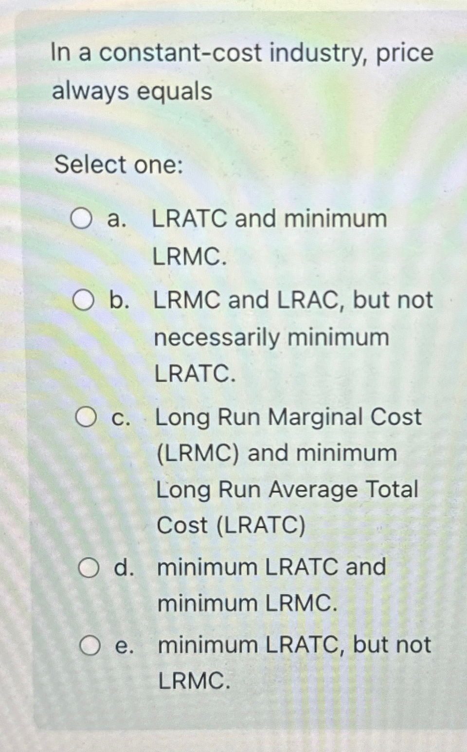 Solved In a constant-cost industry, price always | Chegg.com