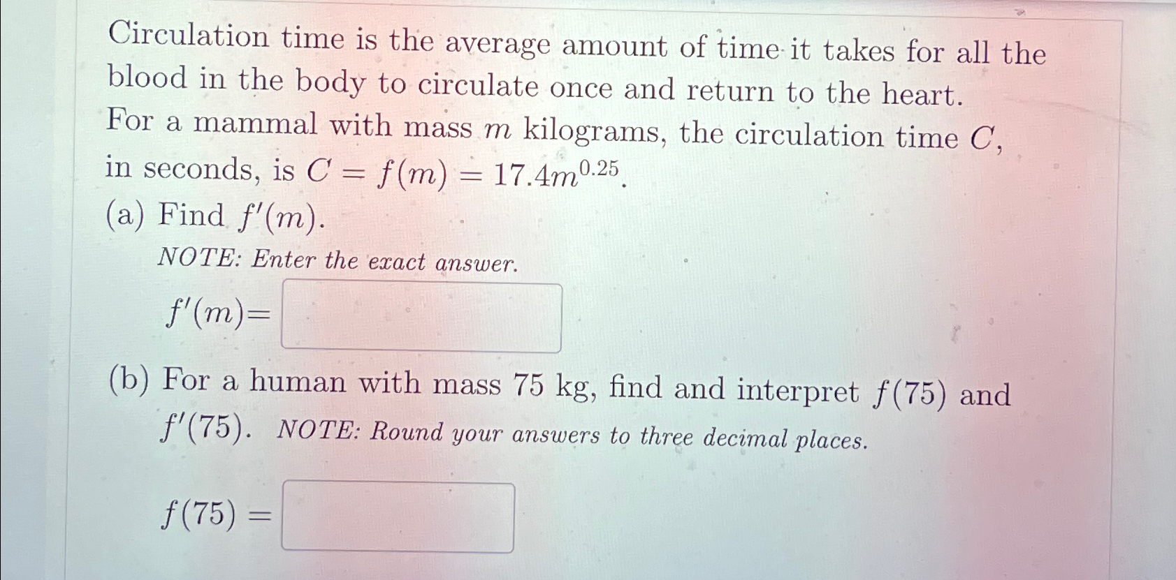 Solved Circulation time is the average amount of time it | Chegg.com