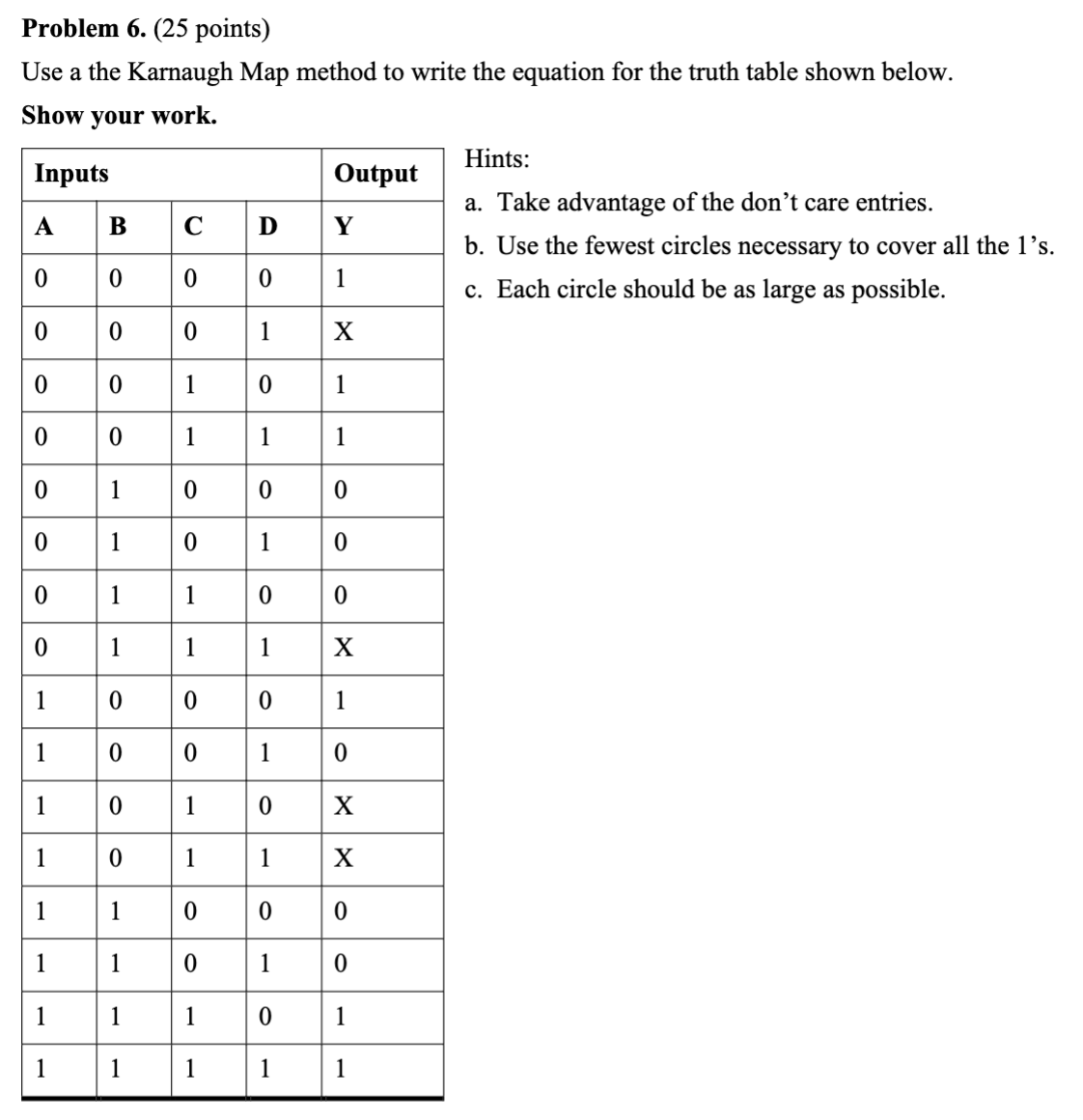 Solved Problem 6. (25 ﻿points)Use a the Karnaugh Map method | Chegg.com