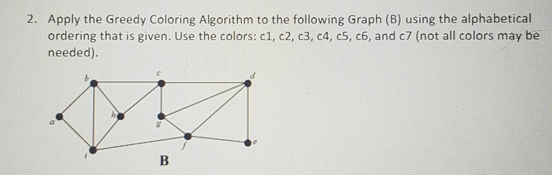Solved 2 Apply The Greedy Coloring Algorithm To The 