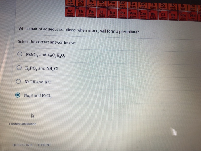 Solved Am Cm Which pair of aqueous solutions, when mixed, | Chegg.com