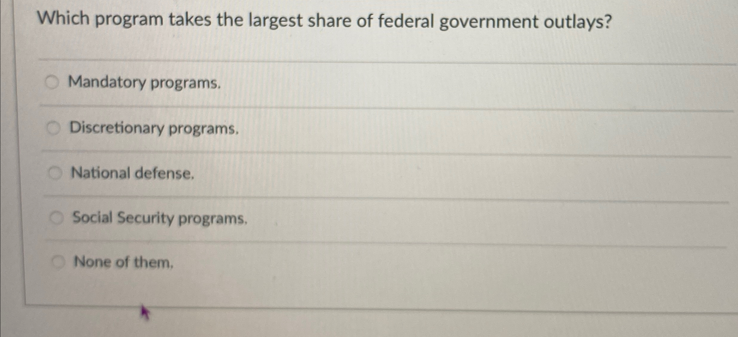 Solved Which program takes the largest share of federal | Chegg.com