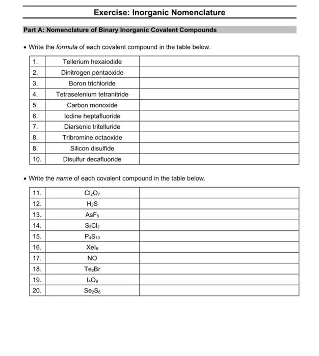 Solved - Write the name of each covalent compound in the | Chegg.com