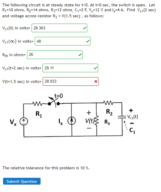 Solved The following circuit is at steady state for t