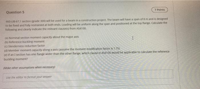 7 Points Question 5 460 UB-67.1 section (grade 300) | Chegg.com