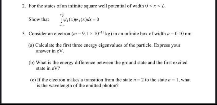 Solved 2. For the states of an infinite square well | Chegg.com