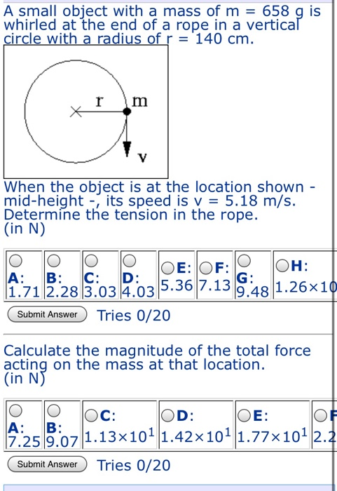 Solved A small object with a mass of m = 658 g is whirled at | Chegg.com