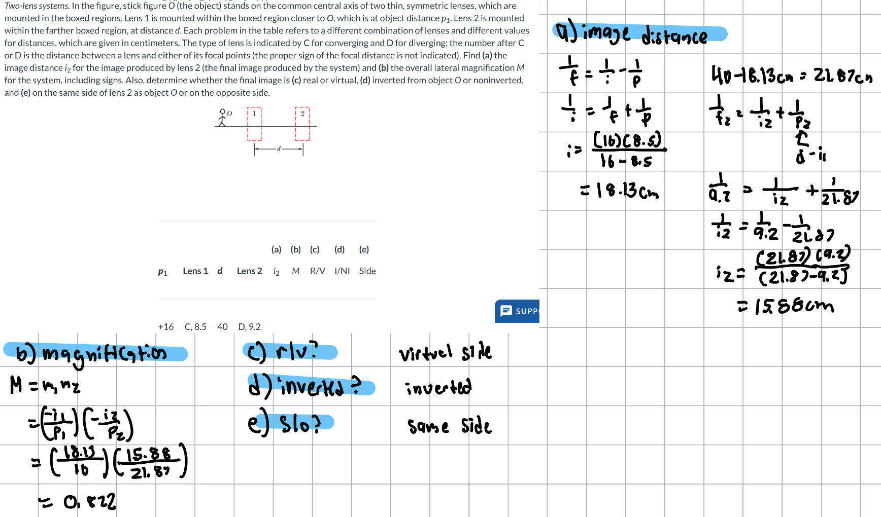 Solved Two-lens systems. In the figure, stick figure O (the | Chegg.com