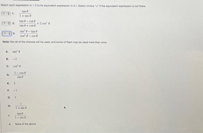 Solved Match each expression in 1-3 to its equivalent | Chegg.com