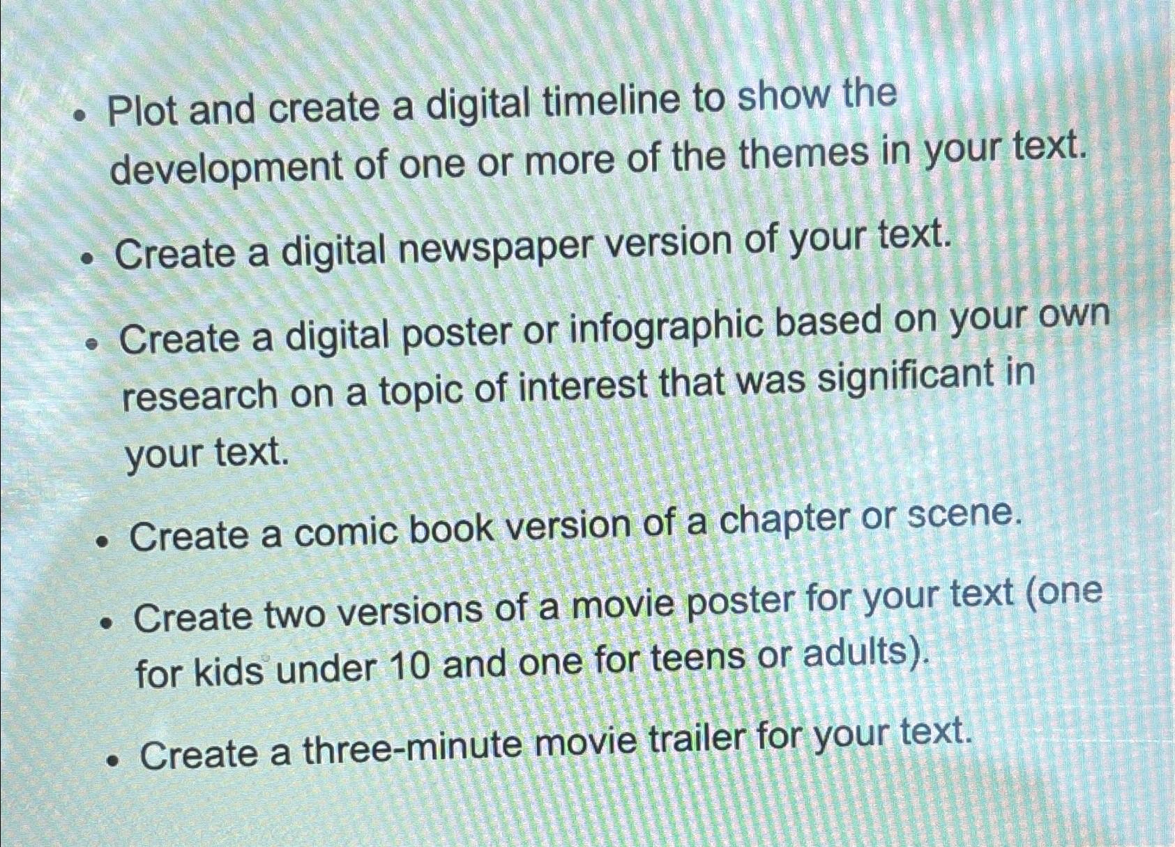 Plot and create a digital timeline to show the | Chegg.com