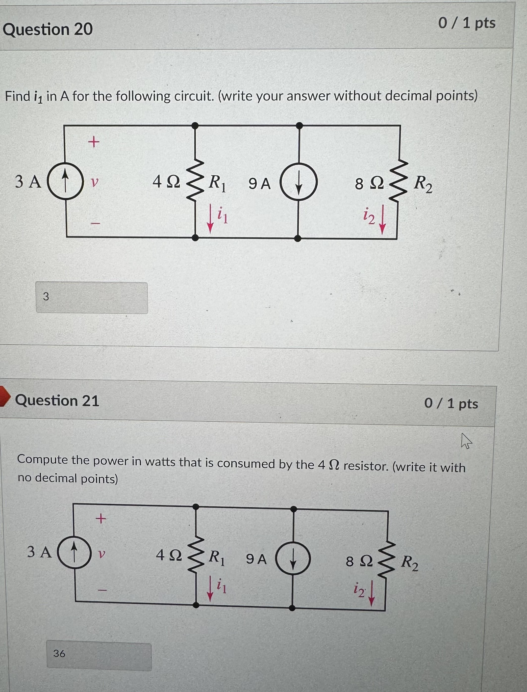 Solved Question 20Find i1 ﻿in A for the following circuit. | Chegg.com
