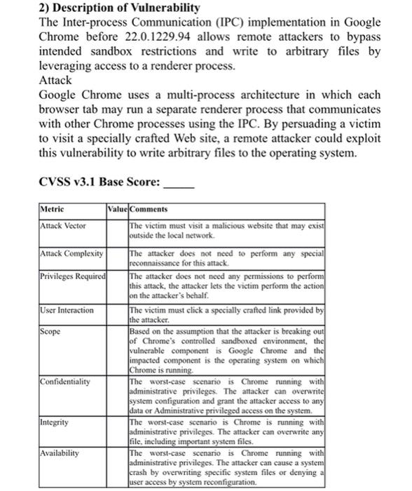 Solved 1. Read the description of the vulnerabilities and | Chegg.com
