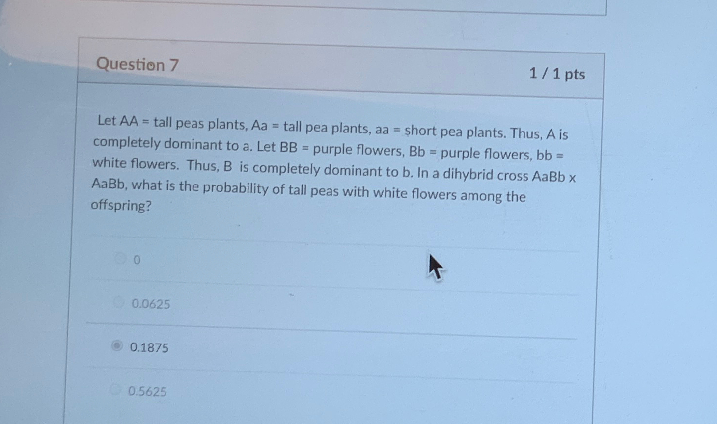 Solved Question 711 ﻿ptsLet AA= ﻿tall peas plants, Aa= ﻿tall | Chegg.com