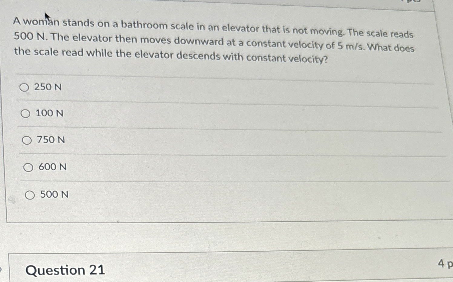 Solved A womfan stands on a bathroom scale in an elevator | Chegg.com