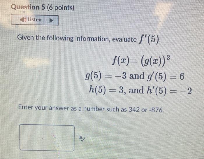 Solved Given the following information, evaluate f′(5) | Chegg.com