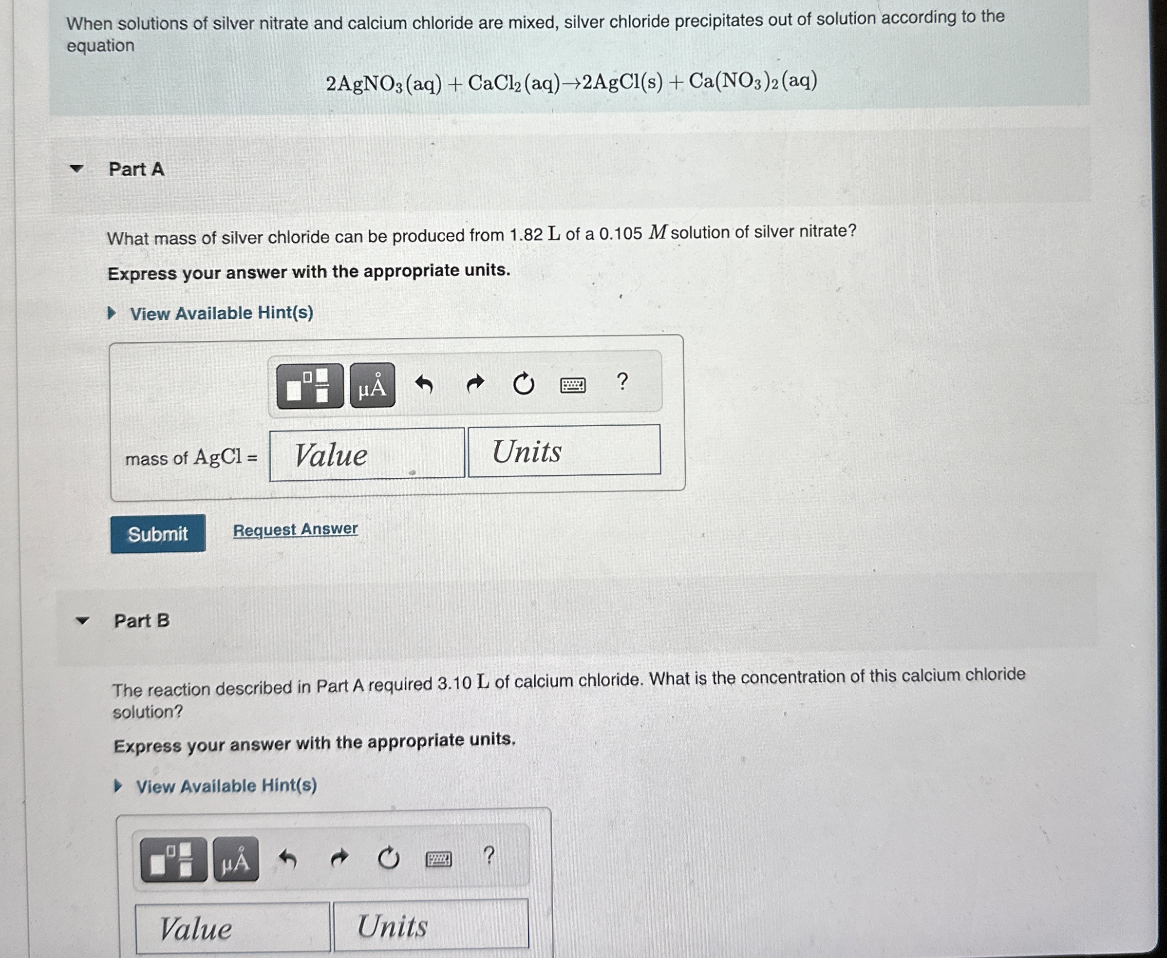 Solved When solutions of silver nitrate and calcium chloride | Chegg.com