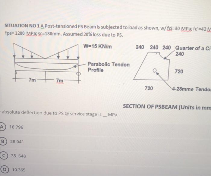 SITUATION NO 1 A Post-tensioned PS Beam is subjected | Chegg.com