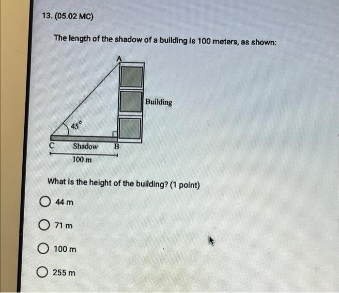 Solved 13. (05.02 MC) The length of the shadow of a building | Chegg.com