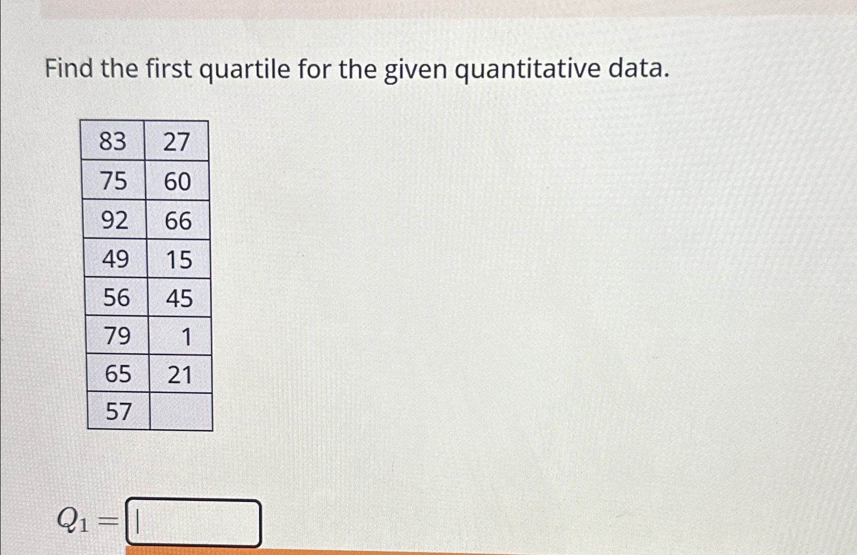 Solved Find the first quartile for the given quantitative | Chegg.com
