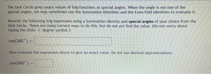 Solved The Unit Circle gives exact values of trig functions | Chegg.com