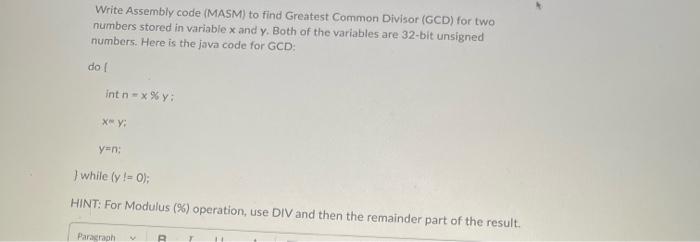 Solved Write Assembly Code Masm To Find Greatest Common