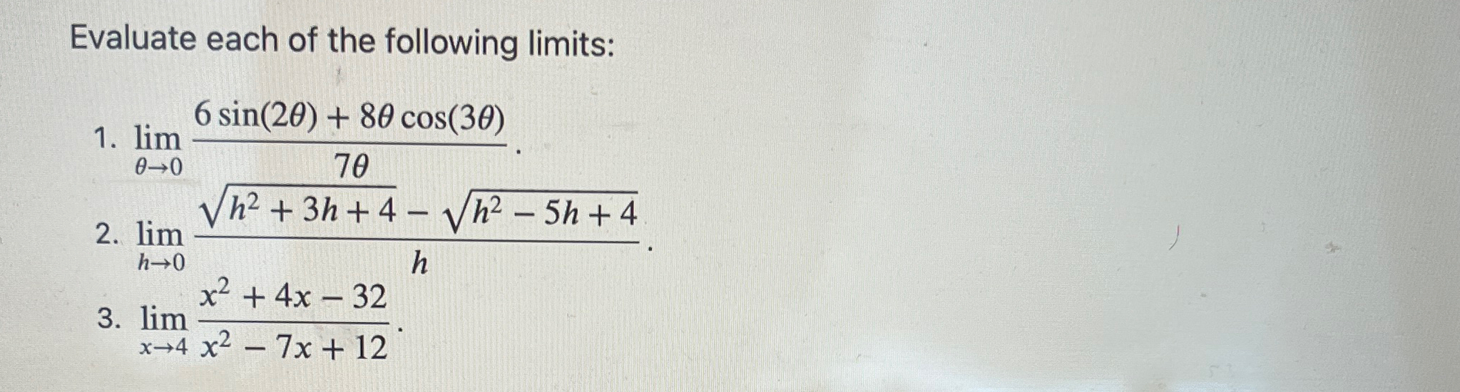 Solved Evaluate each of the following | Chegg.com