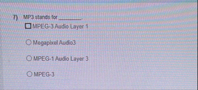 [Solved]: MP3 stands for MPEG-3 Audio Layer 1 Megapixel Audi
