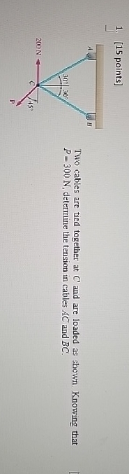 Solved [15 ﻿points]Two cables are tied together at C ﻿and | Chegg.com