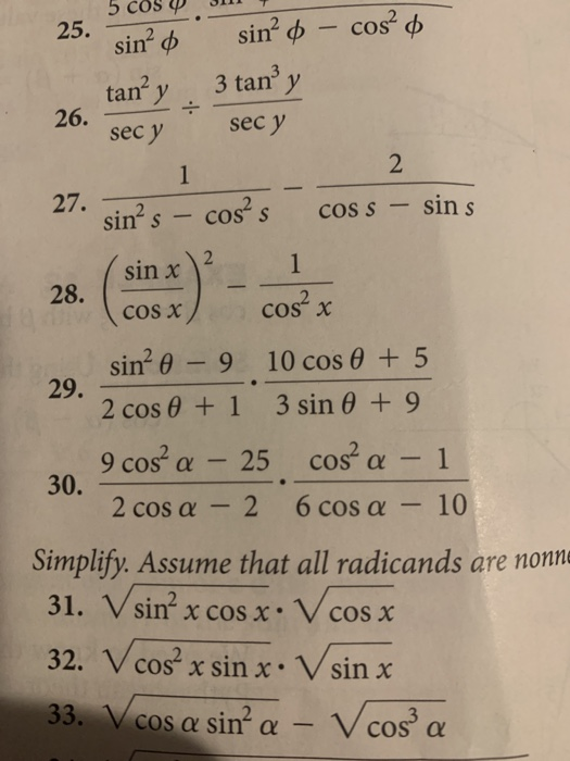 Solved 5 COS Y JM sin? o sin? $ - cos? • tan” y3 tanº y sec | Chegg.com