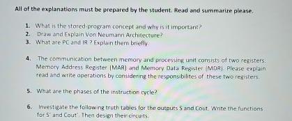 Solved All of the explanations must be prepared by the | Chegg.com
