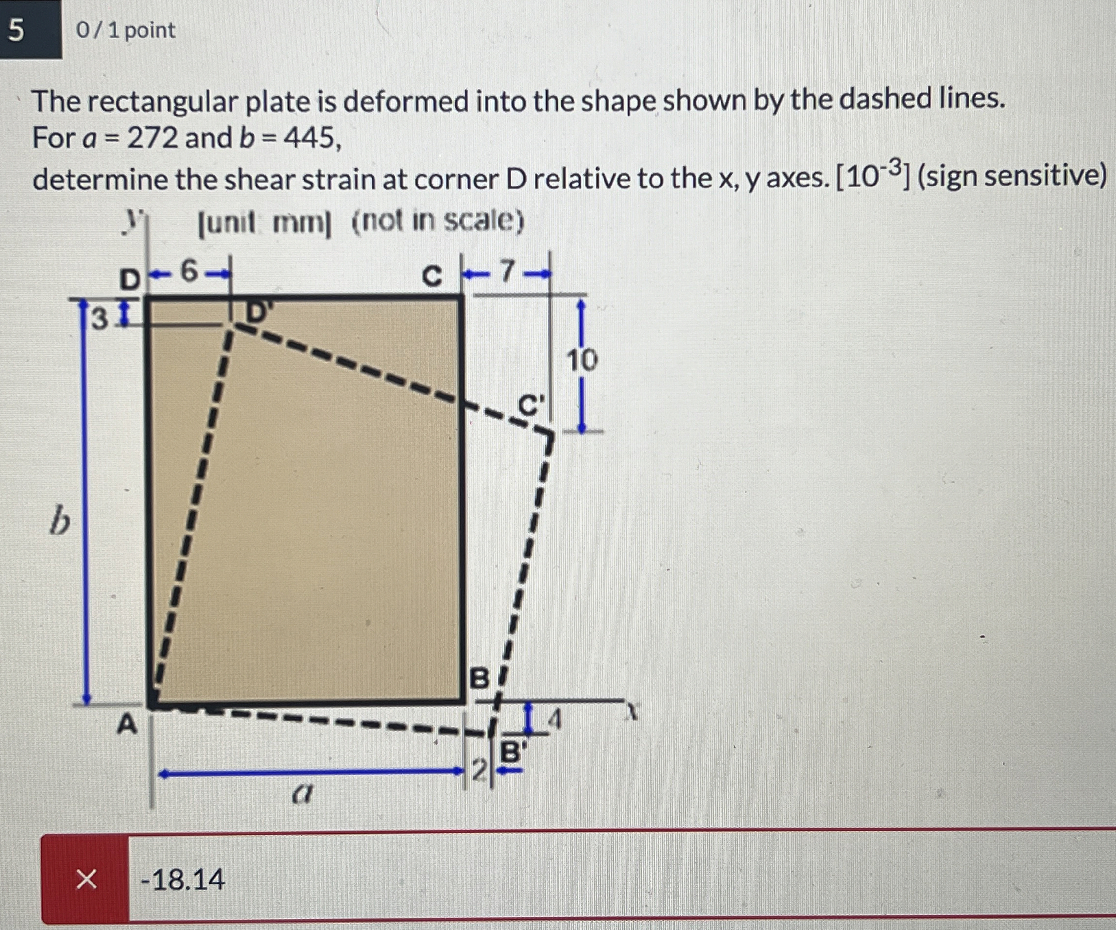 Solved 5,01 ﻿pointThe rectangular plate is deformed into the | Chegg.com