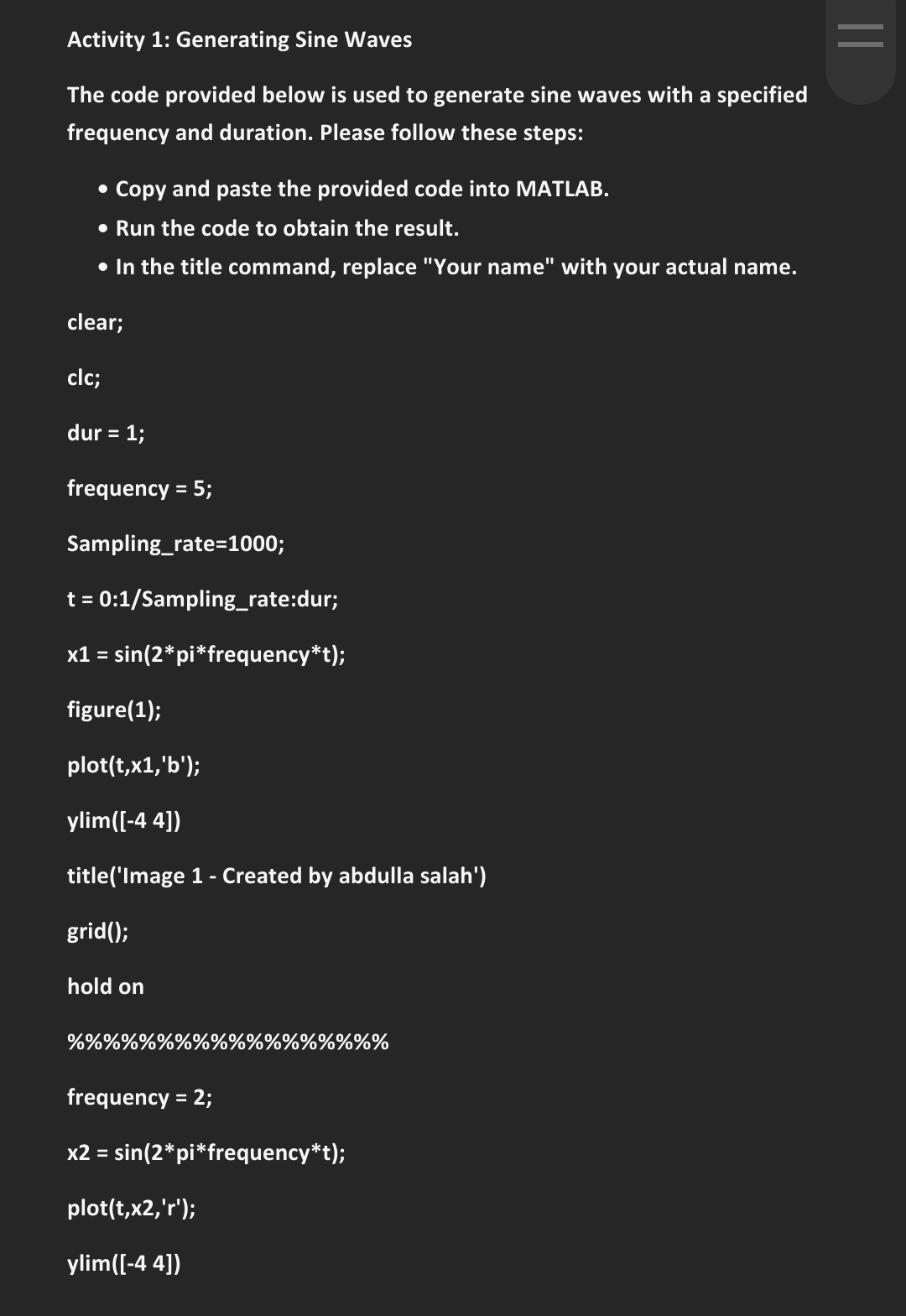Solved Activity 1 Generating Sine Wavesthe Code Provided