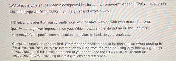 1. What is the different between a designated leader | Chegg.com