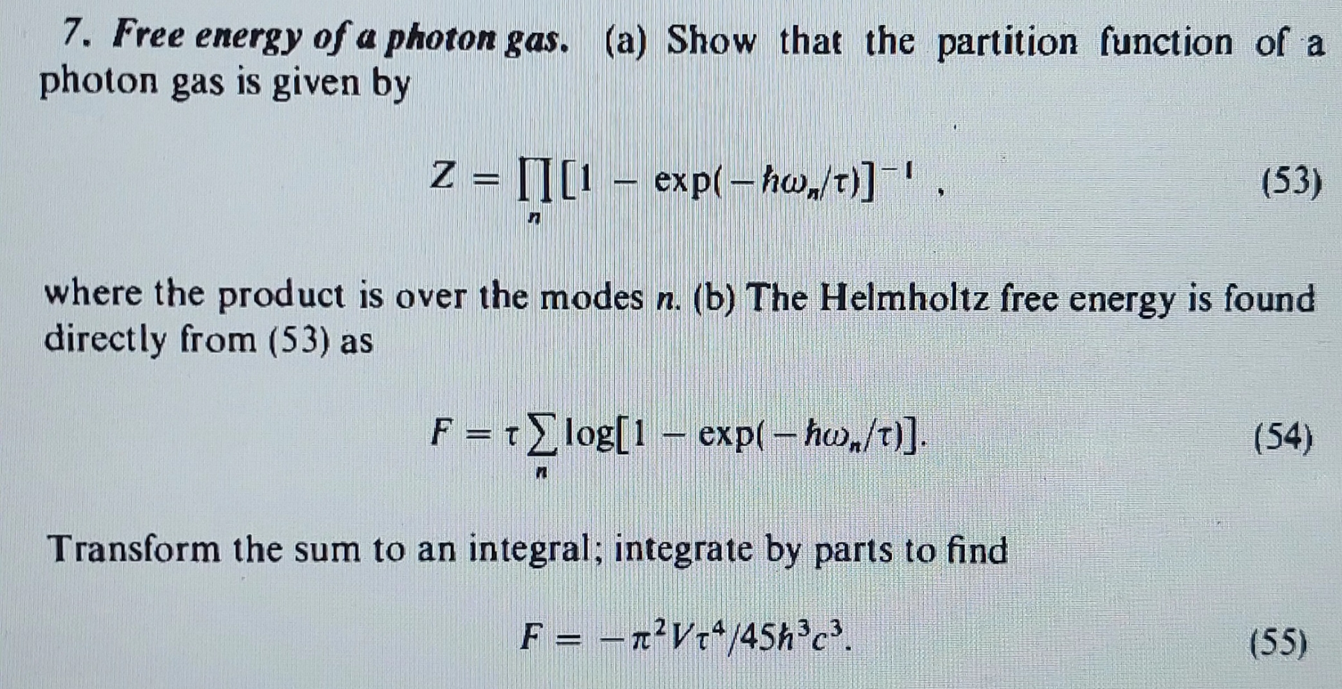 Free energy of a photon gas. (a) ﻿Show that the | Chegg.com