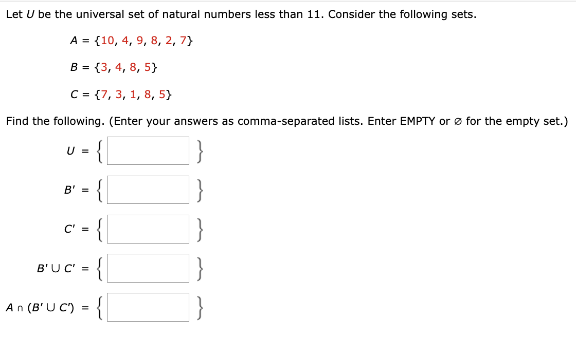 Solved Let U ﻿be the universal set of natural numbers less | Chegg.com