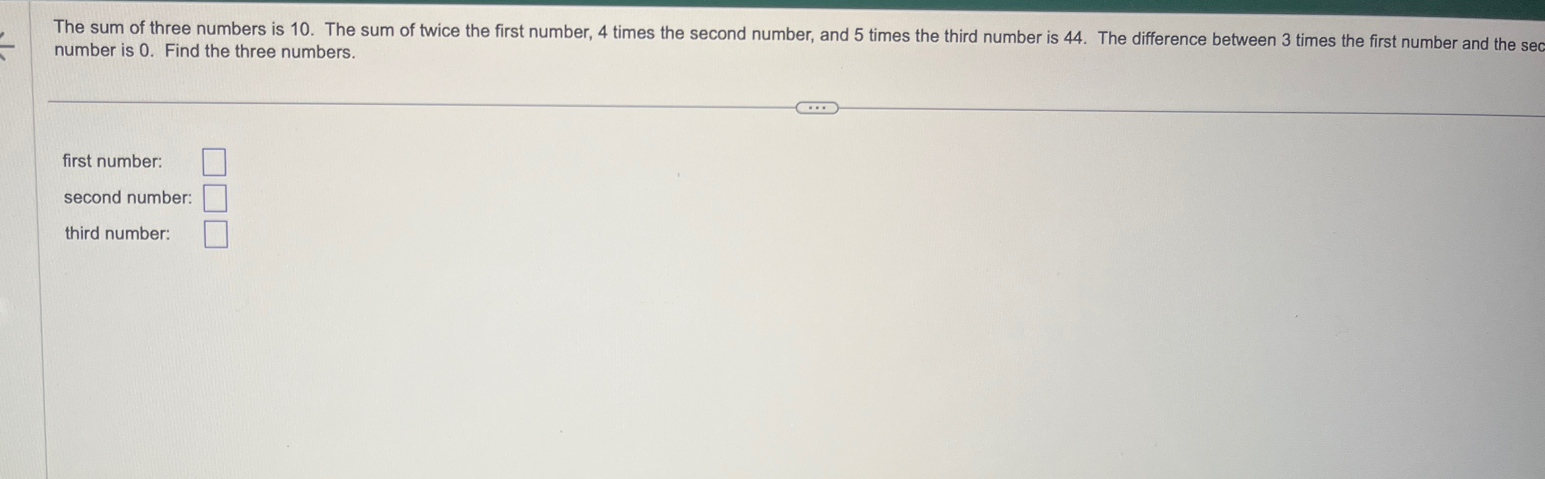 Solved The sum of three numbers is 10 . ﻿The sum of twice | Chegg.com