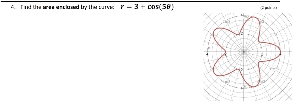 Solved Find the area enclosed by the curve: r=3+cos(5θ) | Chegg.com
