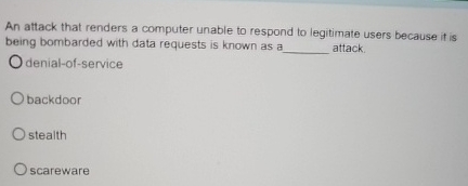 Solved An attack that renders a computer unable to respond | Chegg.com